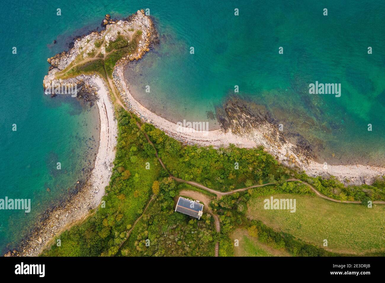 Aerial top view of Trinity point and chapel in Brittany, France Stock ...