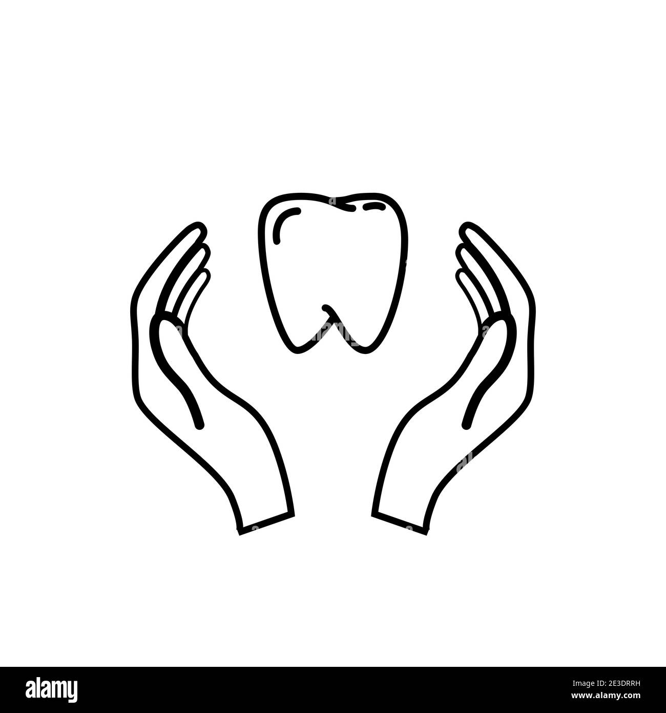 Hands hold a tooth, healthcare concept outline icon on white Stock ...