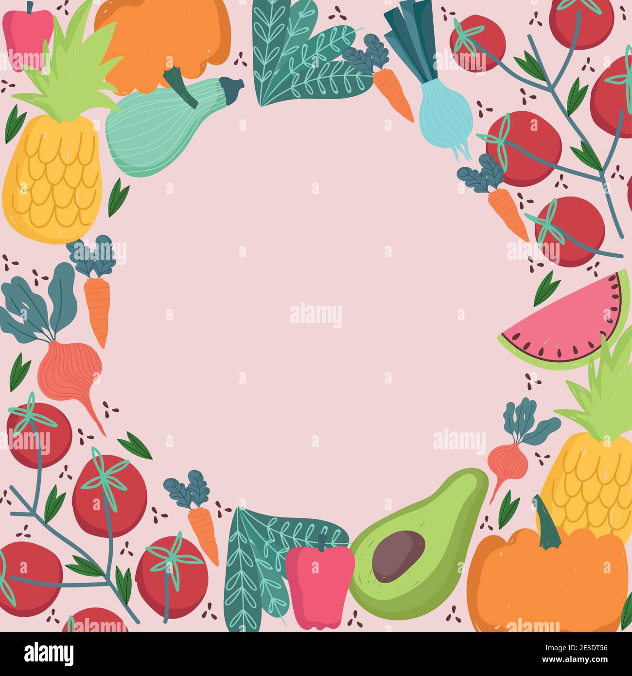 food seamless pattern round border fresh vegetables and fruits design ...