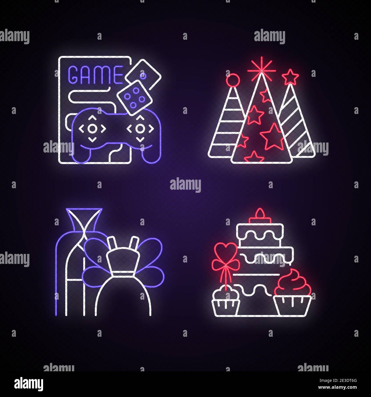 Friends and family gathering party neon light icons set Stock Vector ...