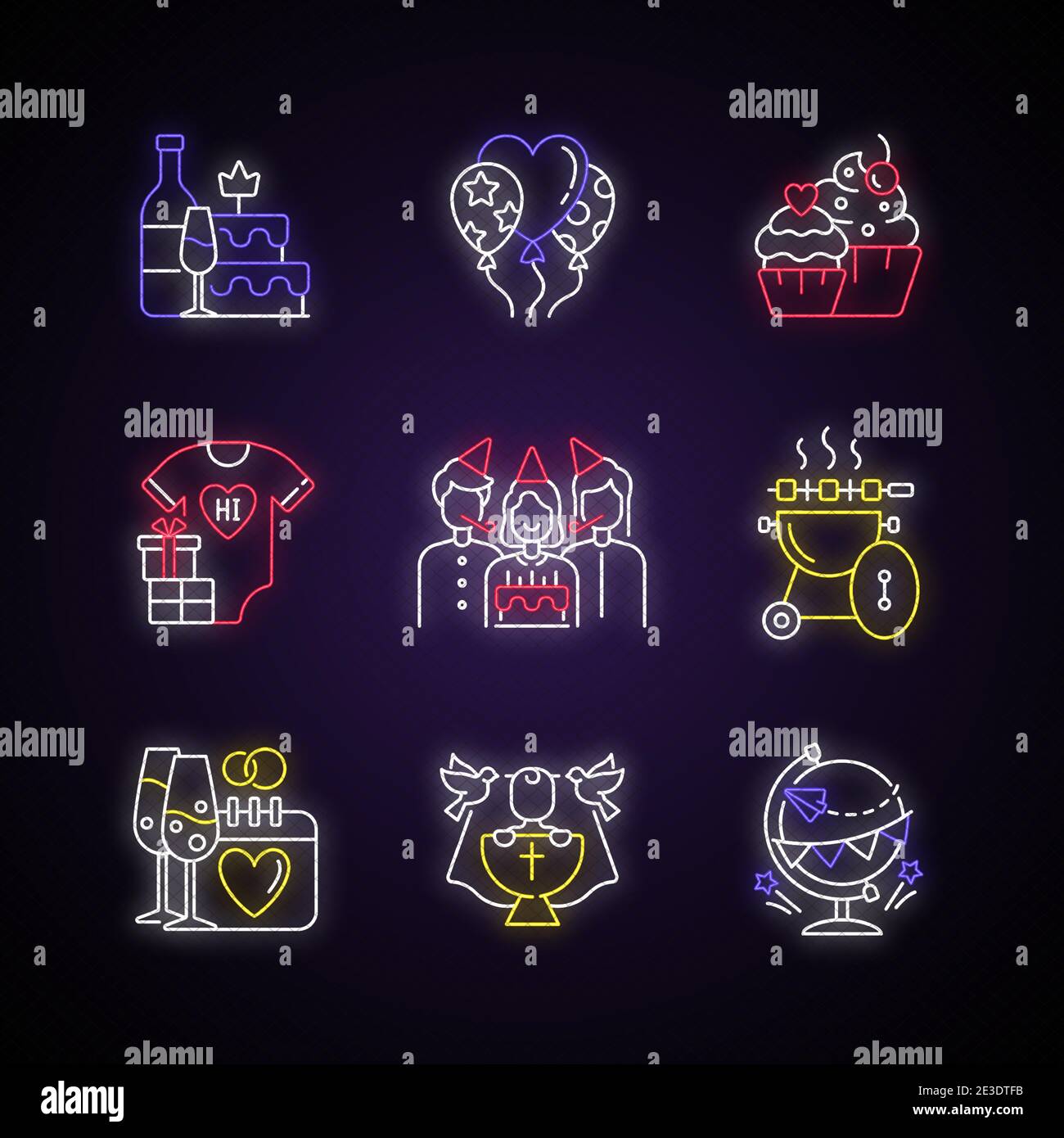 Party celebration neon light icons set Stock Vector Image & Art - Alamy