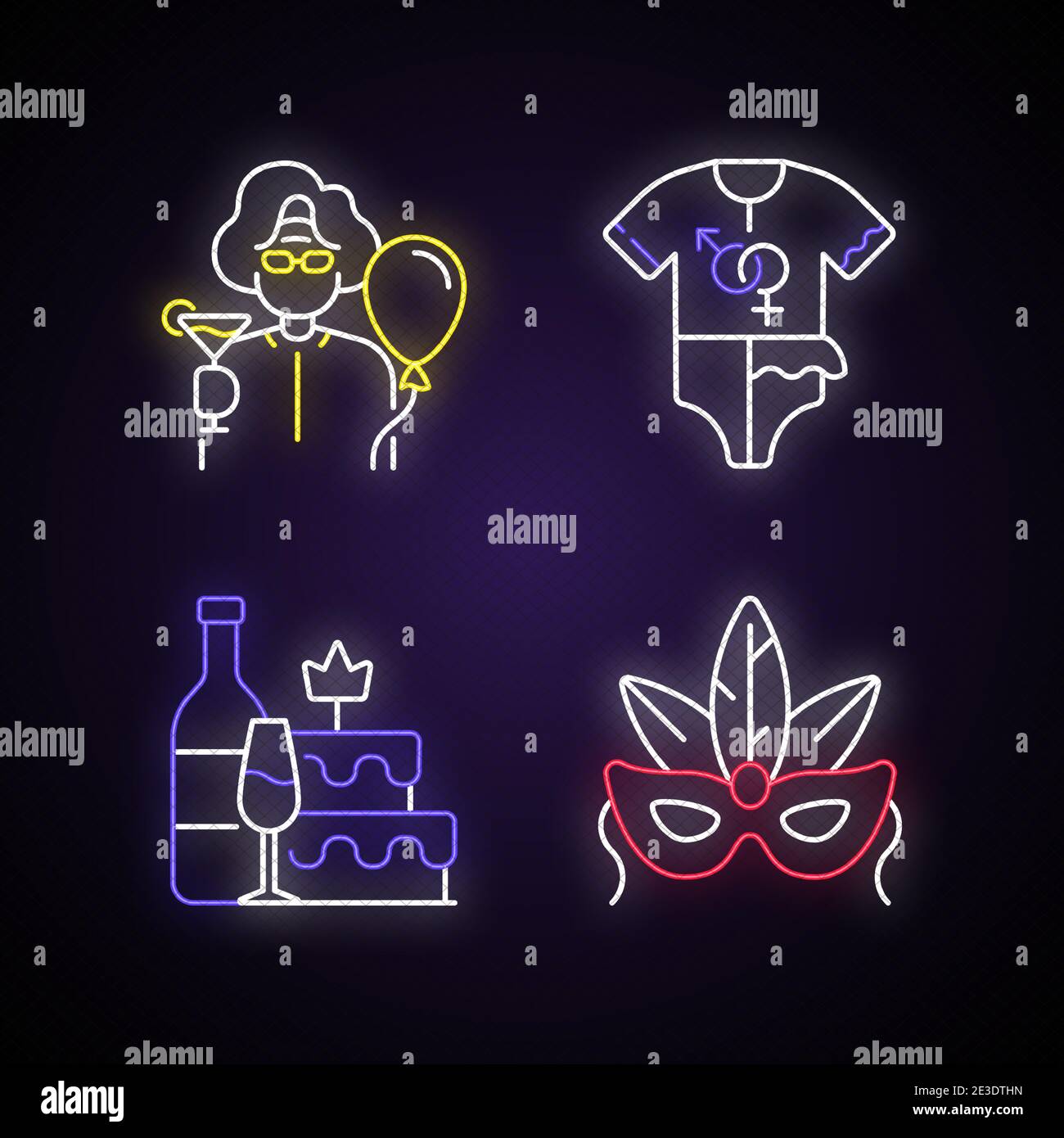 Family party greeting neon light icons set Stock Vector Image & Art - Alamy