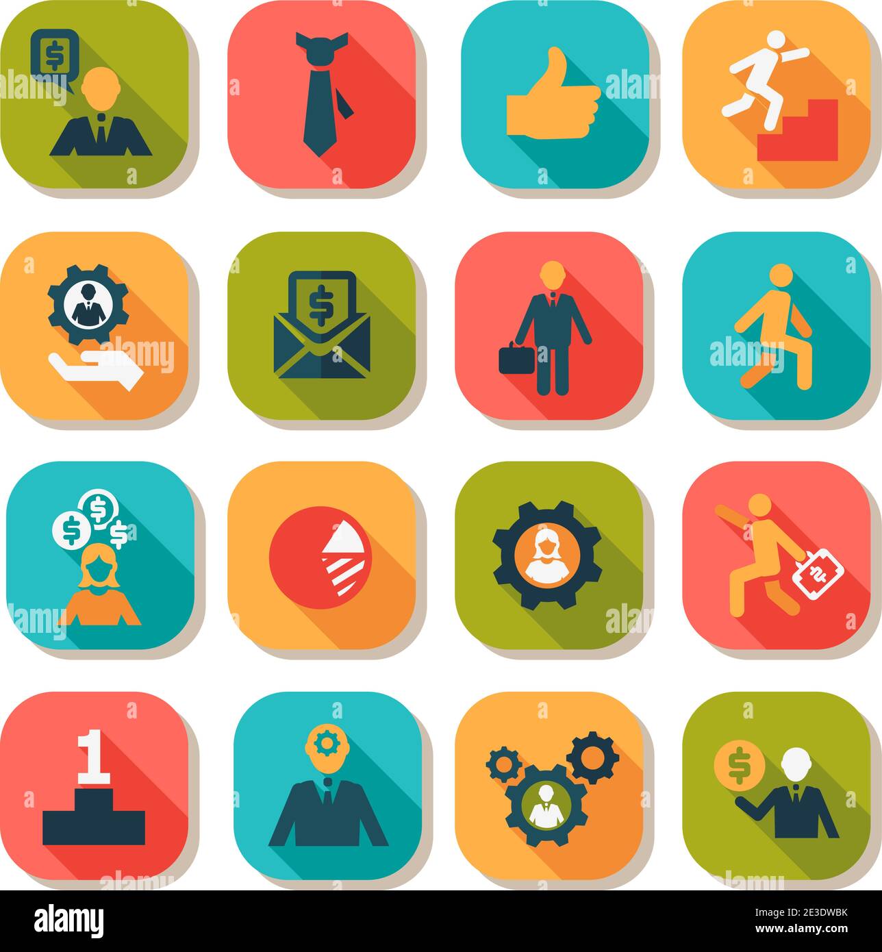 Flat Business, Management and Success Vector Icons Set Stock Vector ...