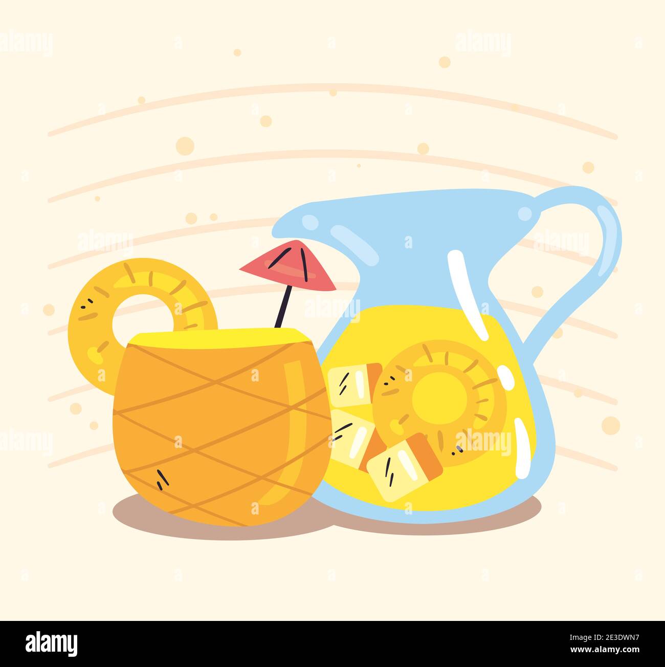 pineapple cocktail and jar flat style icon design, Alcohol drink bar ...