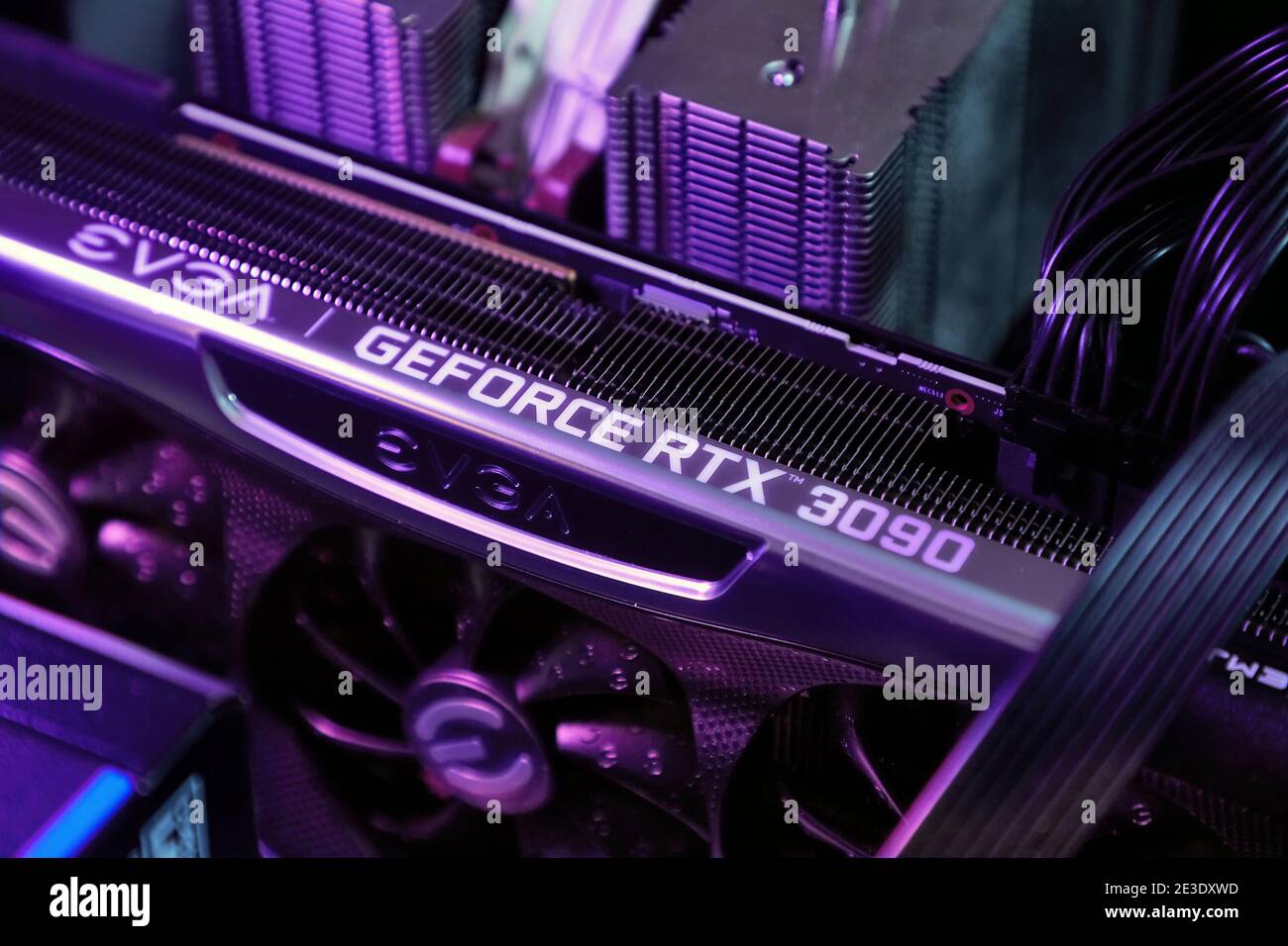 Geforce RTX 3090 Nvidia GPU graphics card inside a gaming computer ...