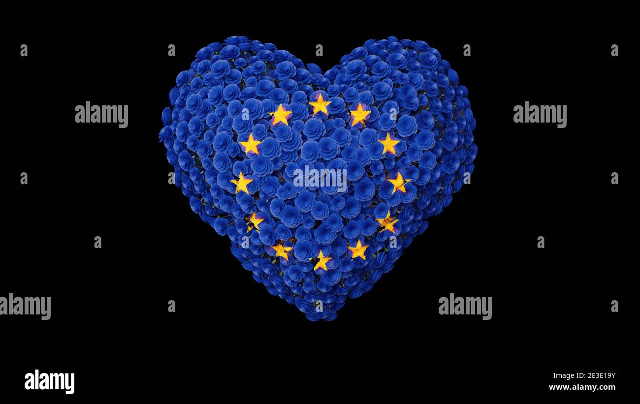 European Union. Europe Day. May 9. Heart shape made out of flowers on ...