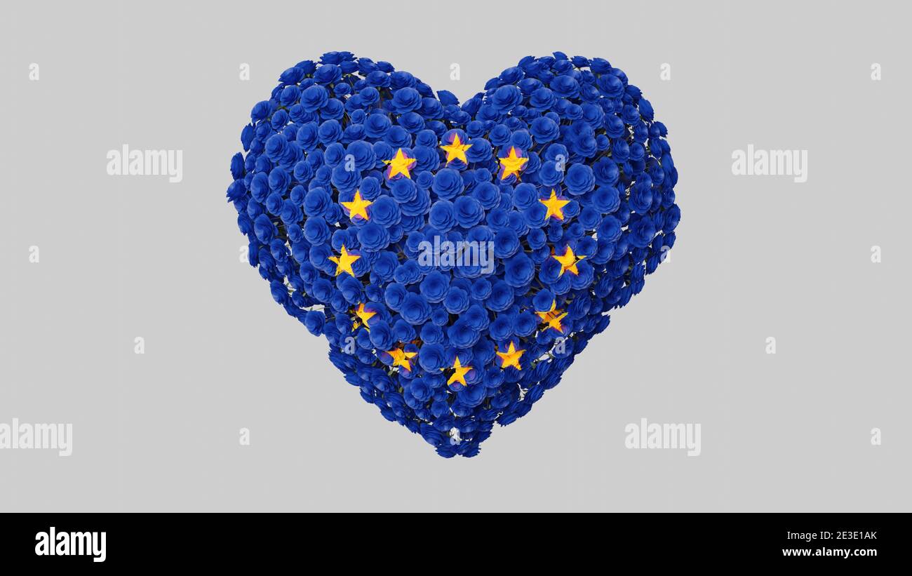European Union. Europe Day. May 9. Heart shape made out of flowers on ...