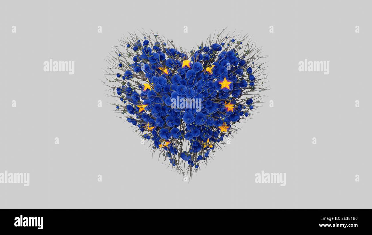 European Union. Europe Day. May 9. Heart shape made out of flowers on ...