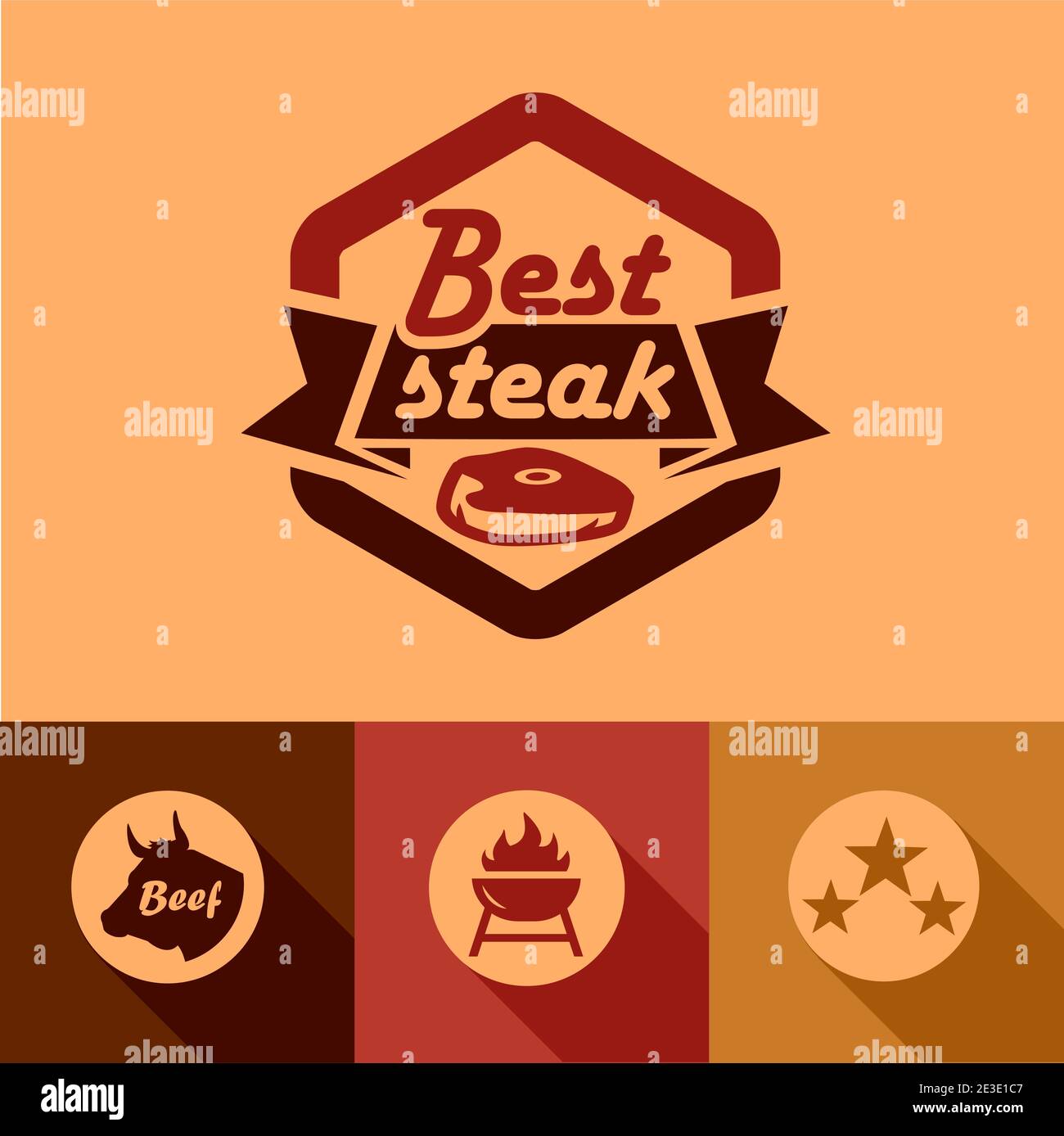 Illustration of Best Steak Labels in Flat Design Style Stock Vector ...