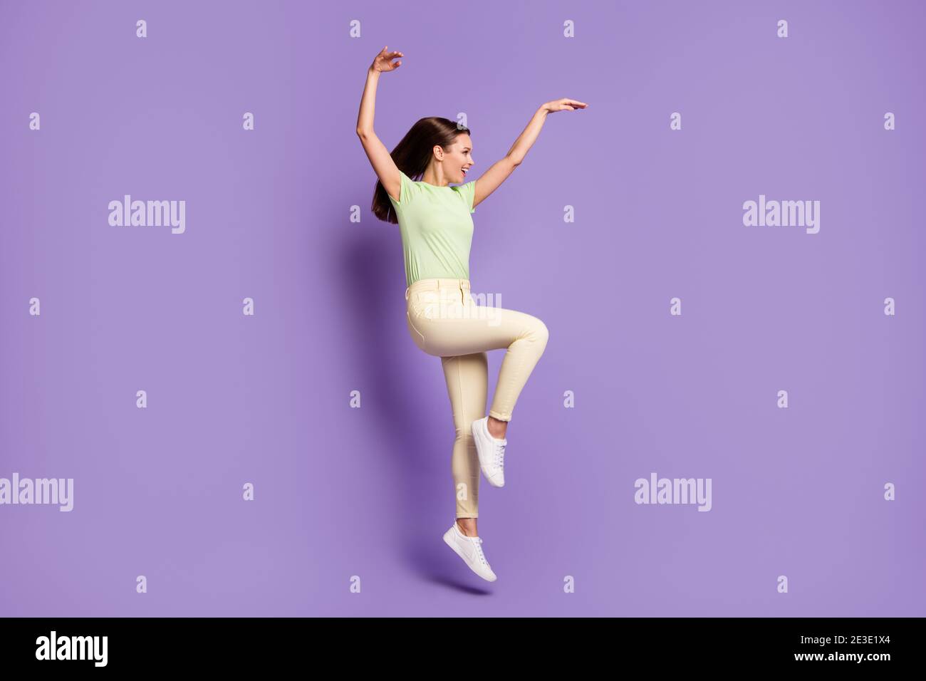 Full length body size profile side view of nice-looking attractive ...