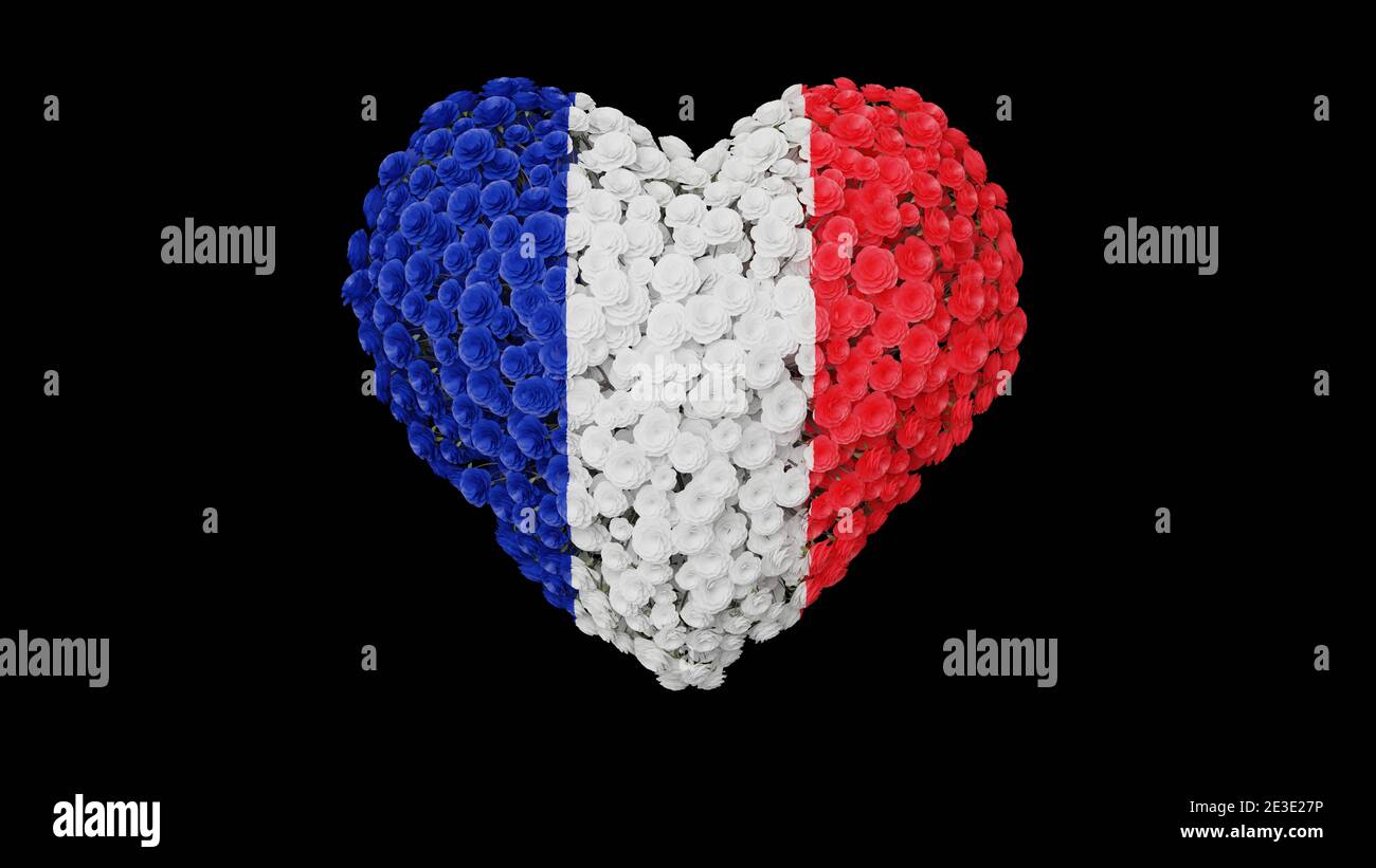 France National Day. July 14. Bastille Day. Heart shape made out of ...