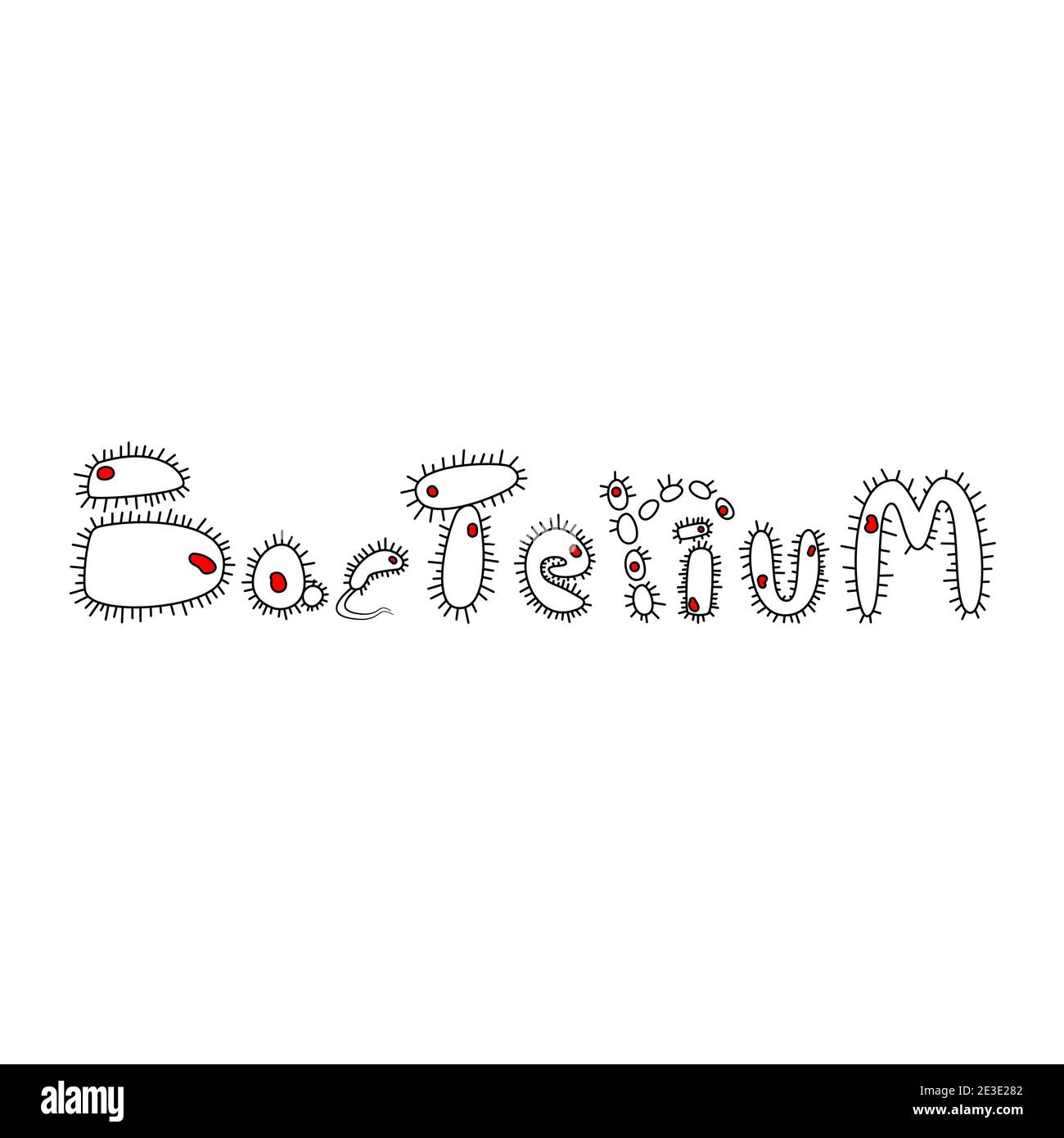 Black white word bacteria in doodle style with stroke on white ...