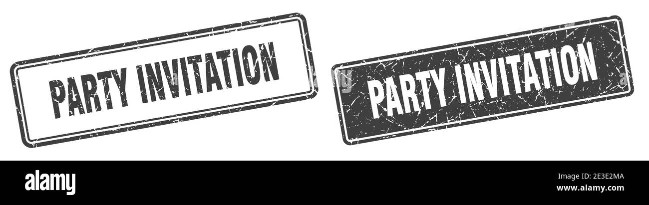 party invitation square stamp. party invitation grunge sign set Stock ...