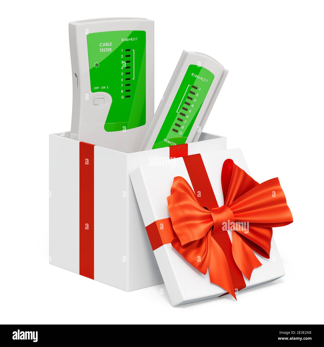 Cable Tester inside gift box, present concept. 3D rendering isolated on ...