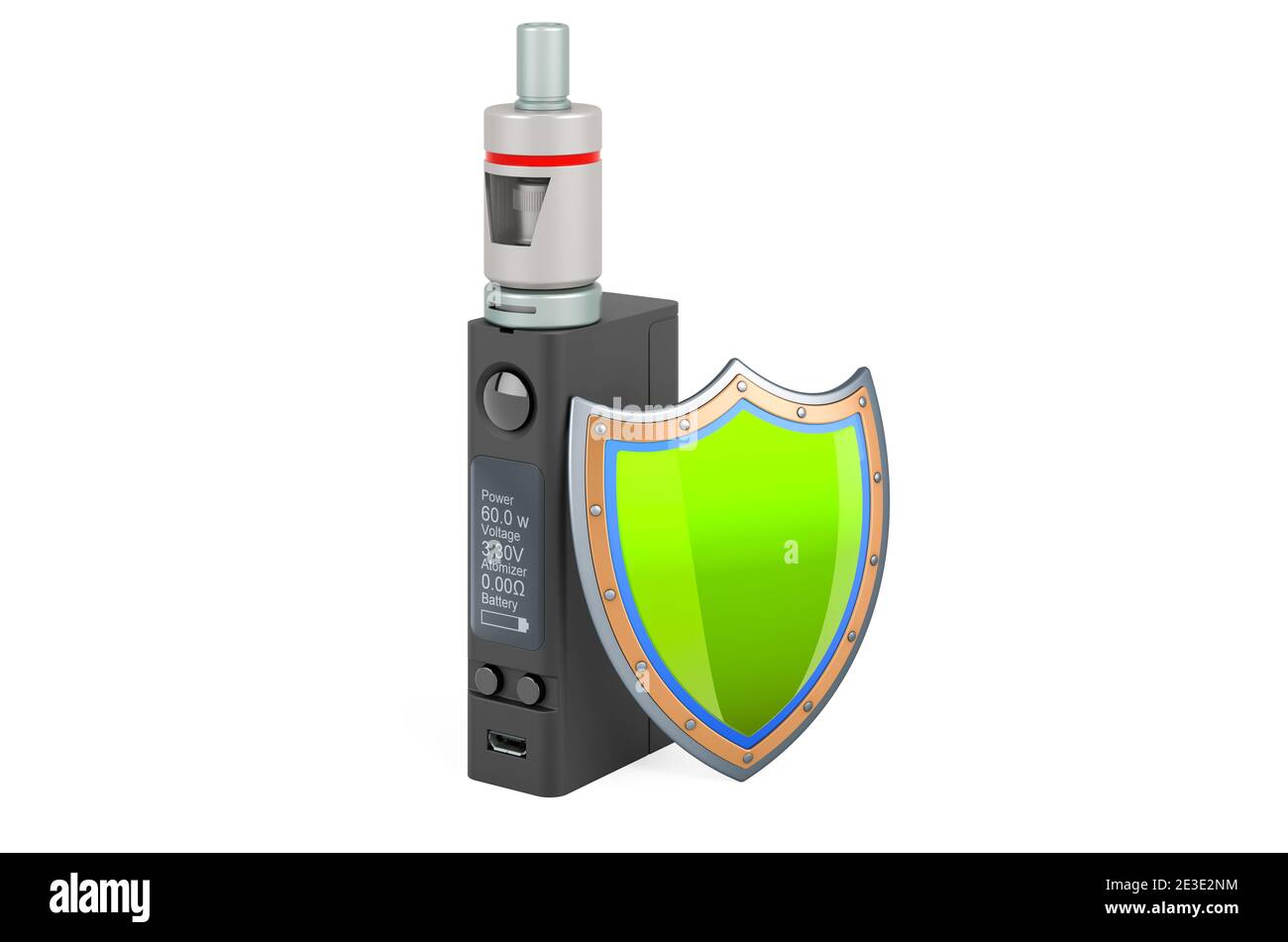Electronic cigarette with shield, 3D rendering isolated on white ...