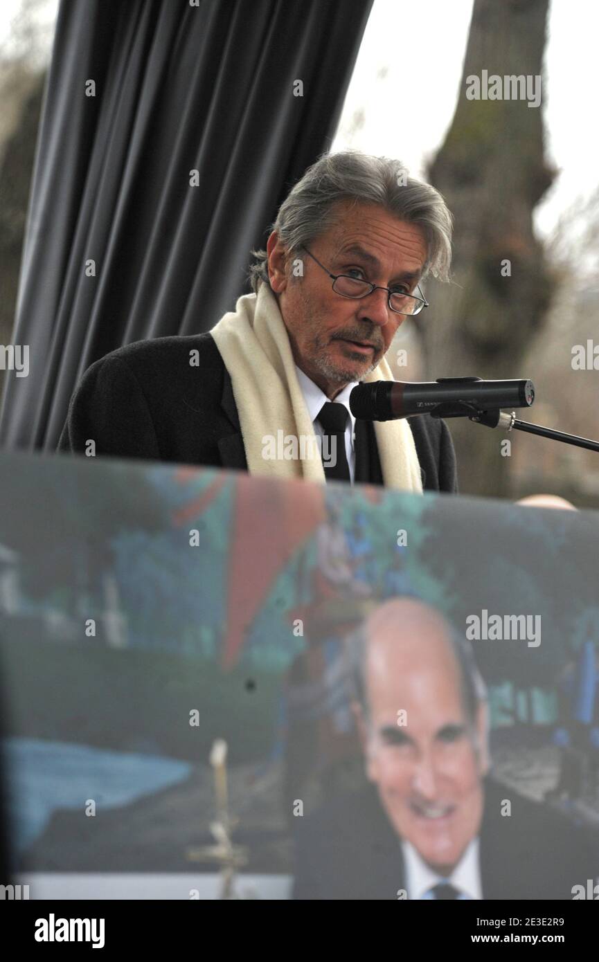 Alain Delon attending the funeral of Georges Cravenne who died aged 94 ...