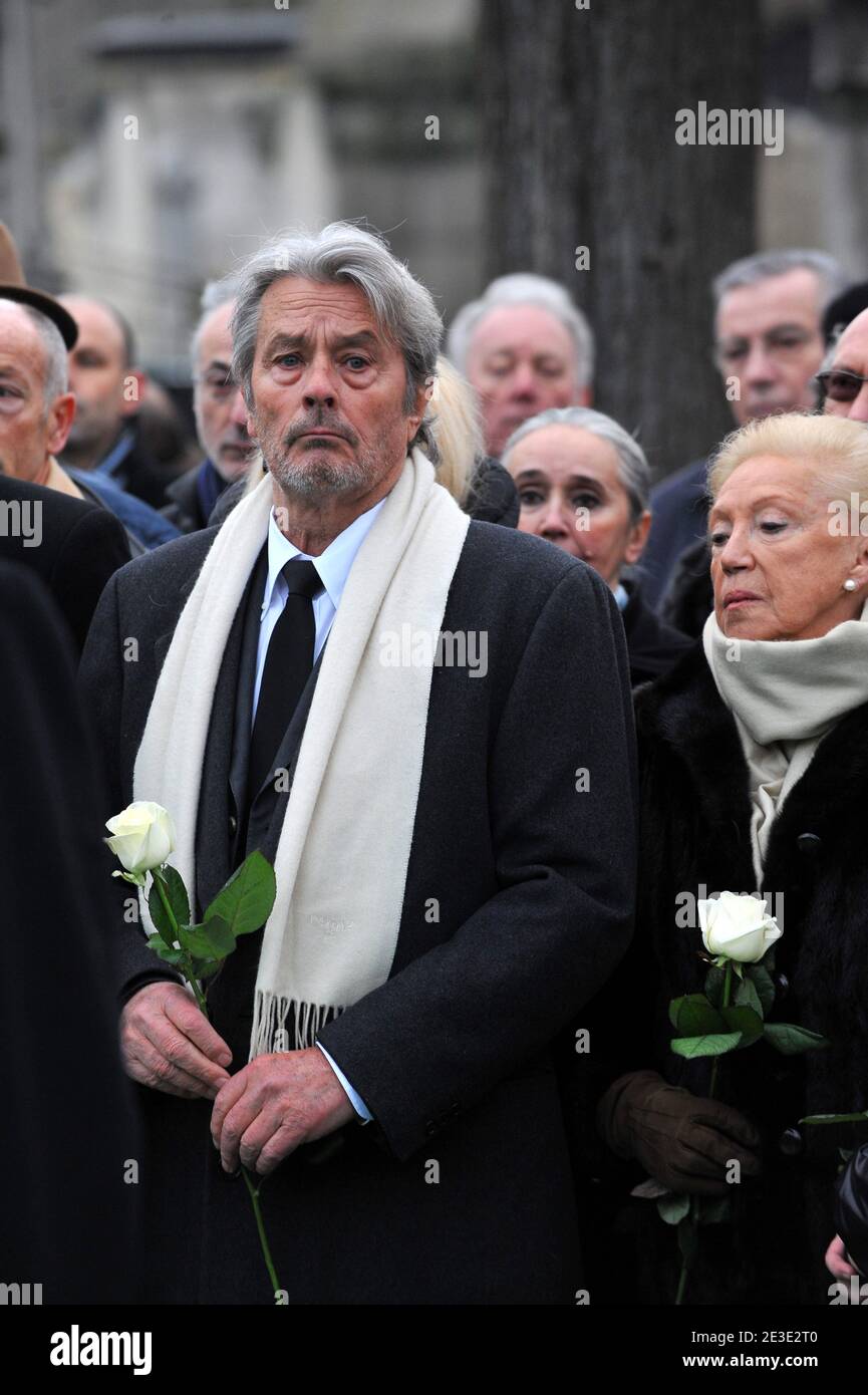 Alain Delon attending the funeral of Georges Cravenne who died aged 94 ...