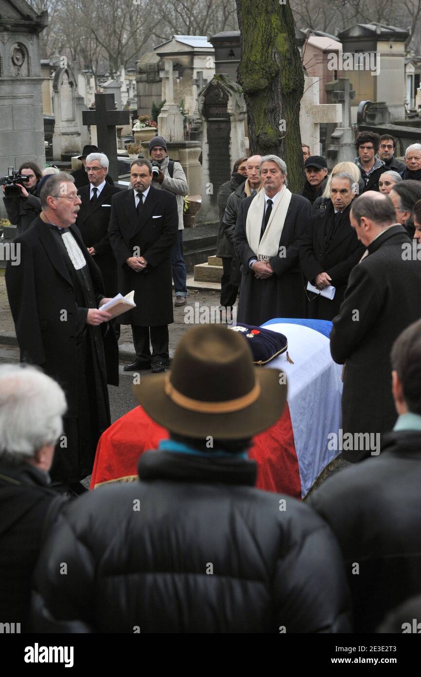 Alain Delon attending the funeral of Georges Cravenne who died aged 94 ...