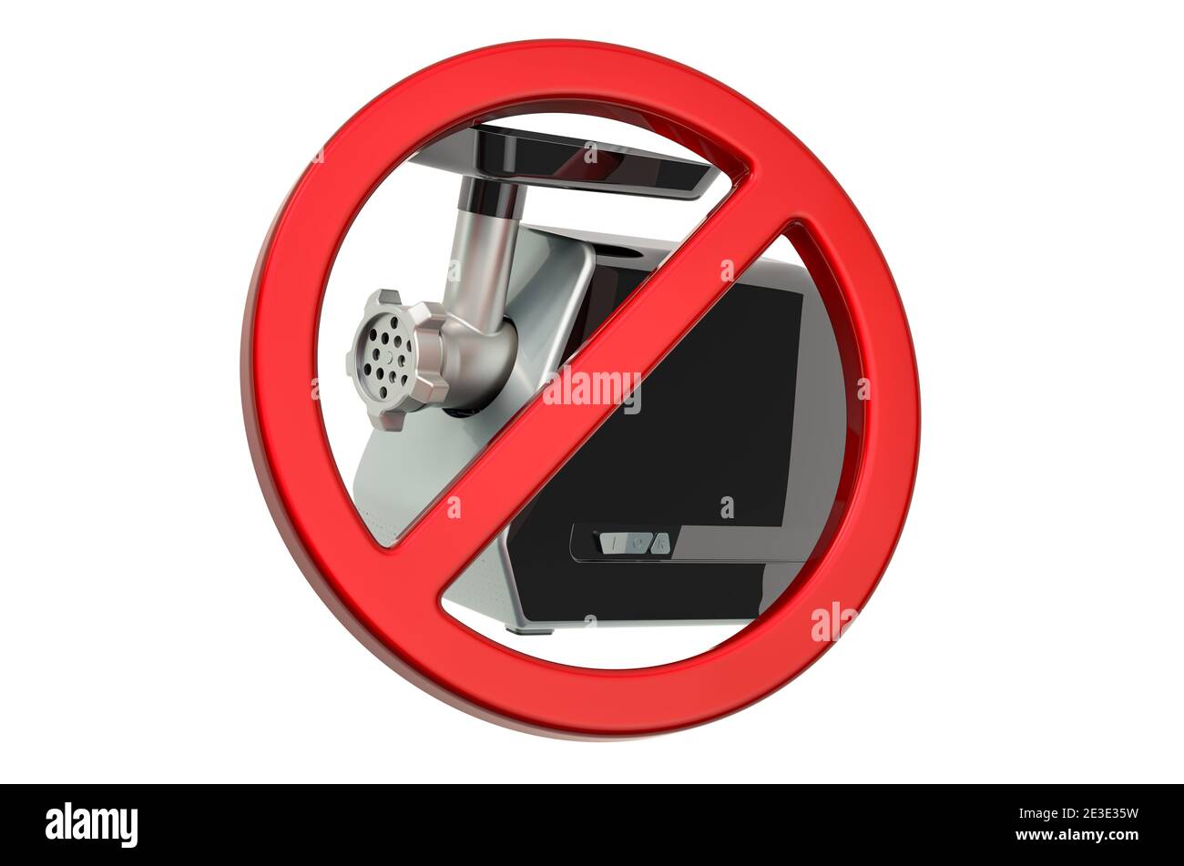 Forbidden sign with electric meat grinder. 3D rendering isolated on ...