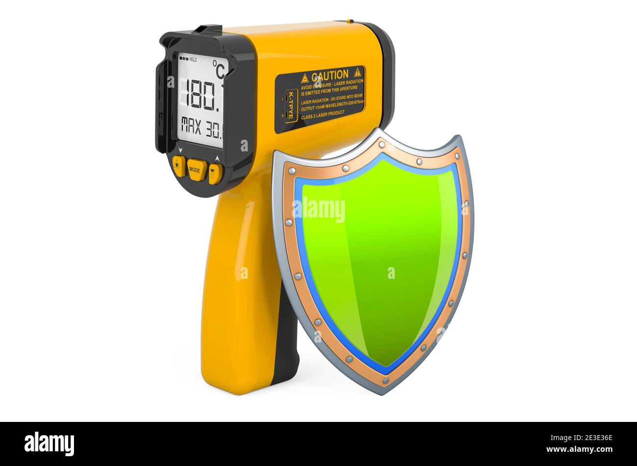 Infrared thermometer with shield, 3D rendering isolated on white ...