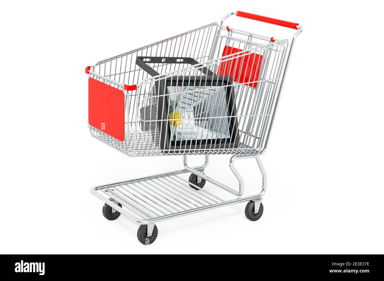 Shopping cart with spotlight LED. 3D rendering isolated on white ...