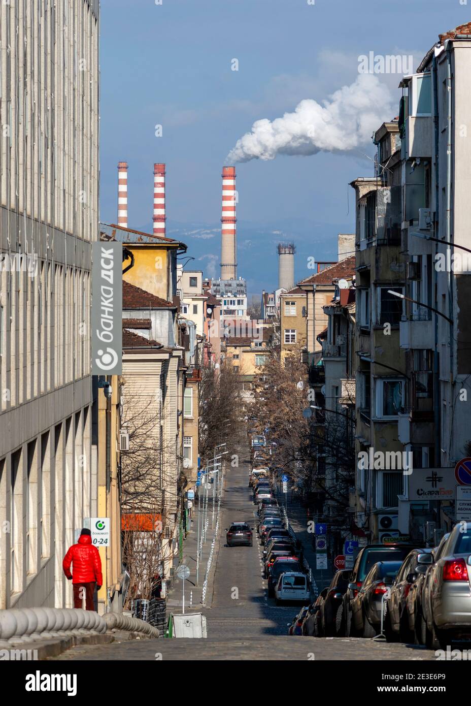 Sofia Bulgaria Eastern Europe EU smoke stacks from the Sofia Thermal ...