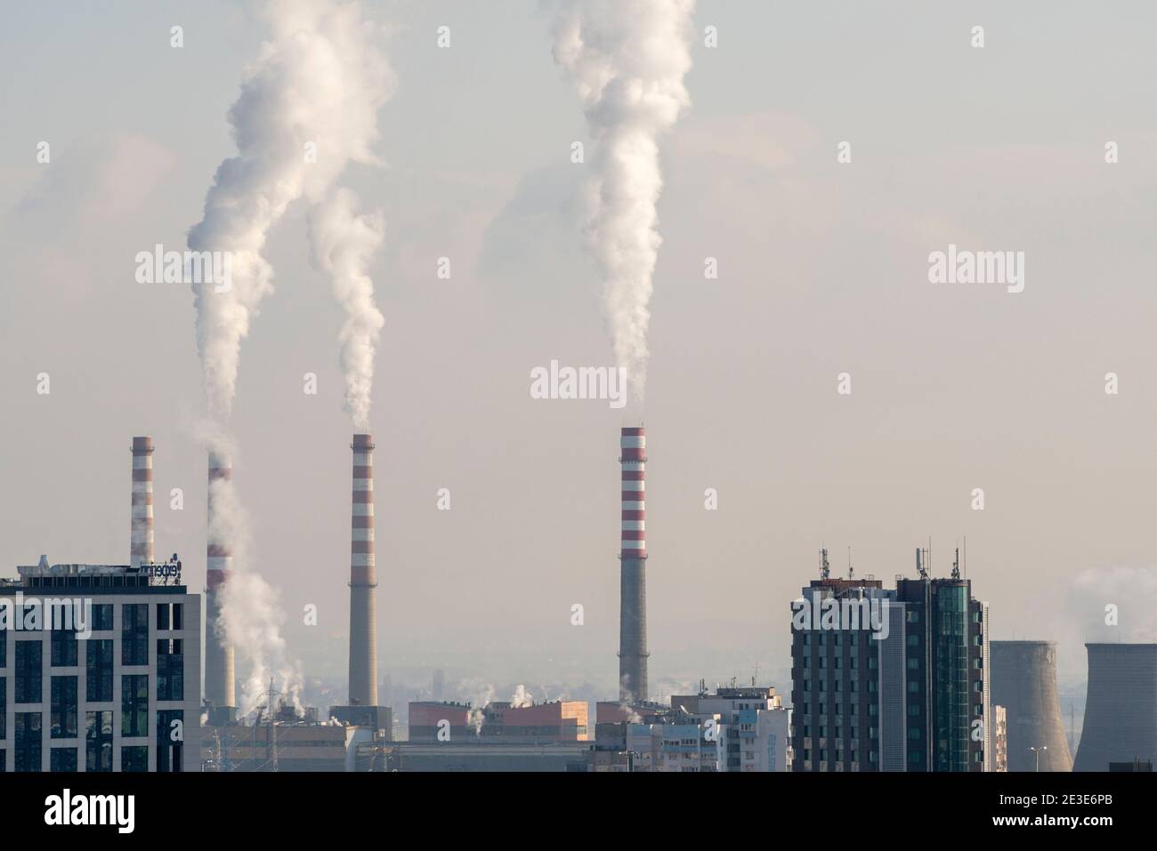 Sofia Bulgaria Eastern Europe EU smoke stacks from the Sofia East ...