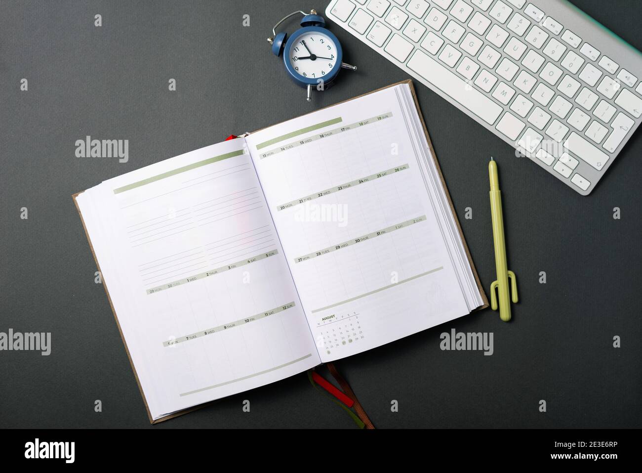 Top view of agenda planning month, office desk table Stock Photo - Alamy