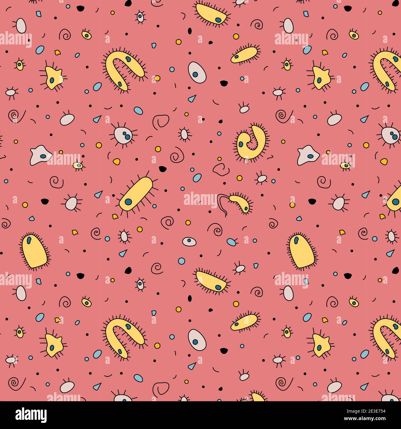 Doodle style, handdrawn drawing pattern in pink background. Medical ...