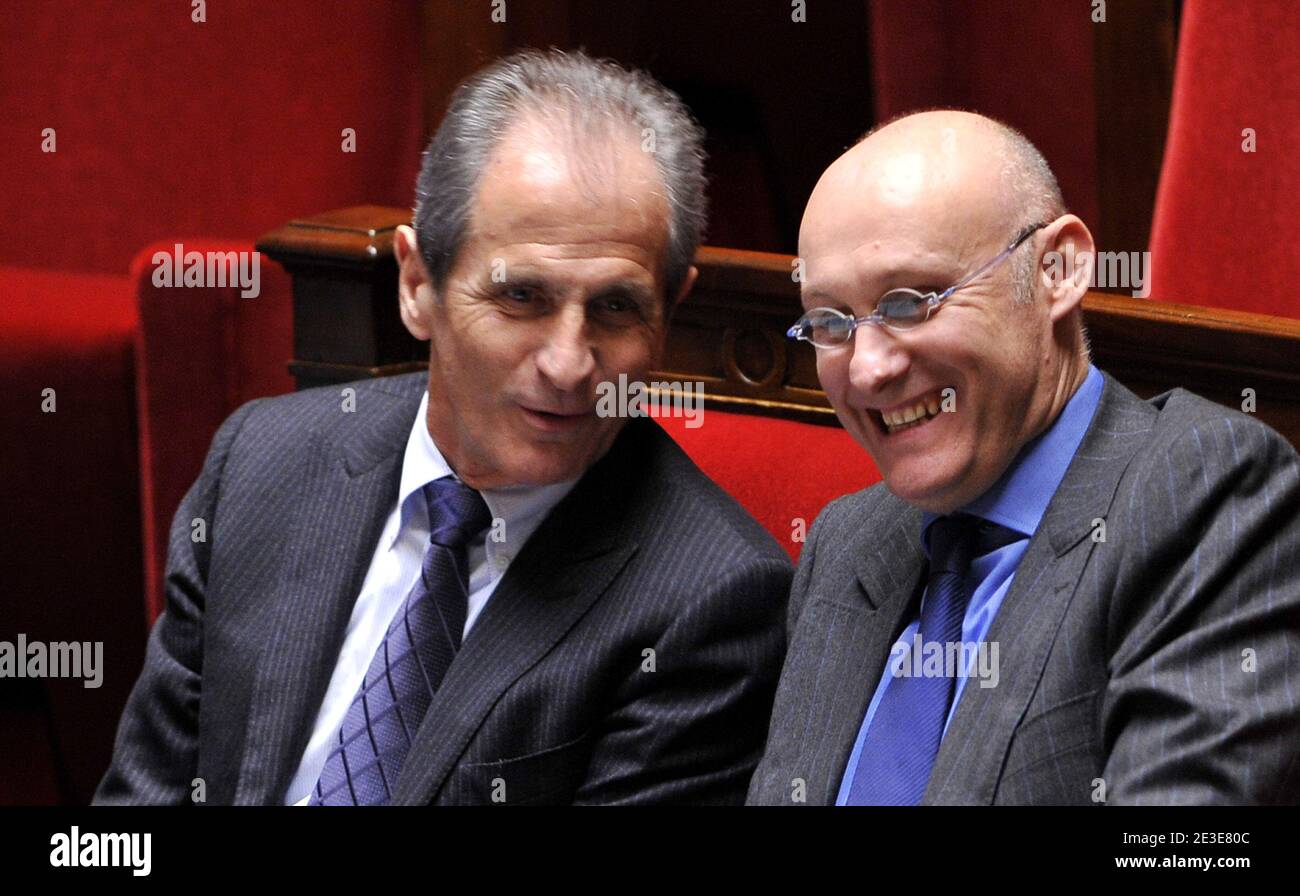 Hubert Falco and Bernard Laporte attend a work session at the National ...