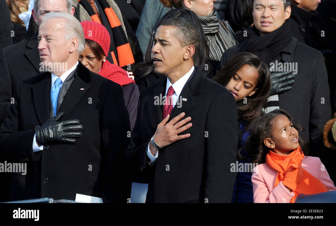 President Barack Obama and Vice President stand during the Inauguration ...