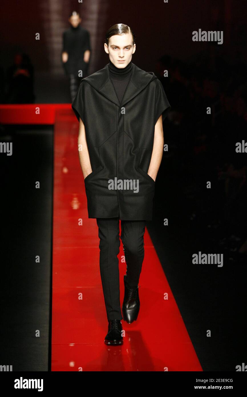 A model displays a creation by designer Bruno Pieters for Hugo Boss Men ...