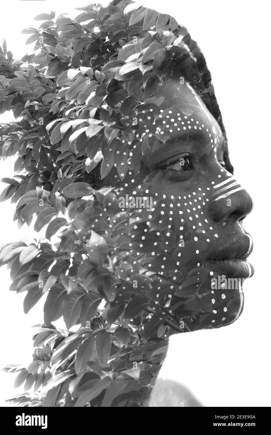A double exposure portrait of a profile Stock Photo - Alamy