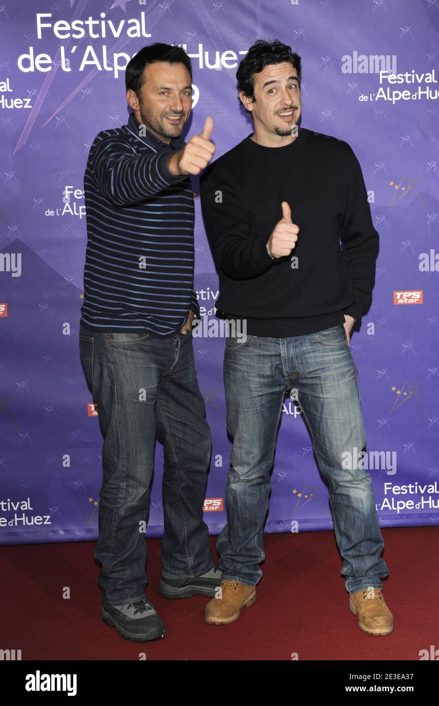Frederic Lopez (L) and Karim Adda pose during the 12th 'Alpe d'Huez ...