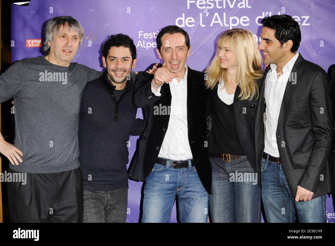 (L to R) Alain Goldman, Gad Elmaleh, Pascale Arbillot and Manu Payet ...