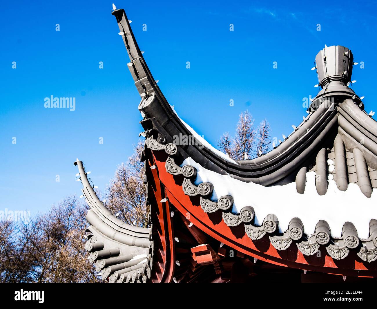 Montreal, Canada - January 5 2021: Chinese style pavillon in the ...