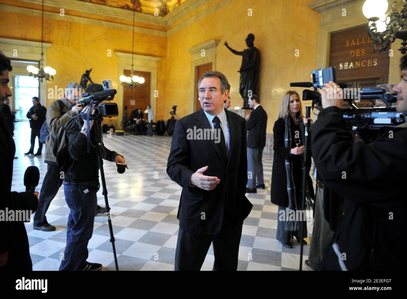 Modem's President Francois Bayrou speaks with the press at National ...