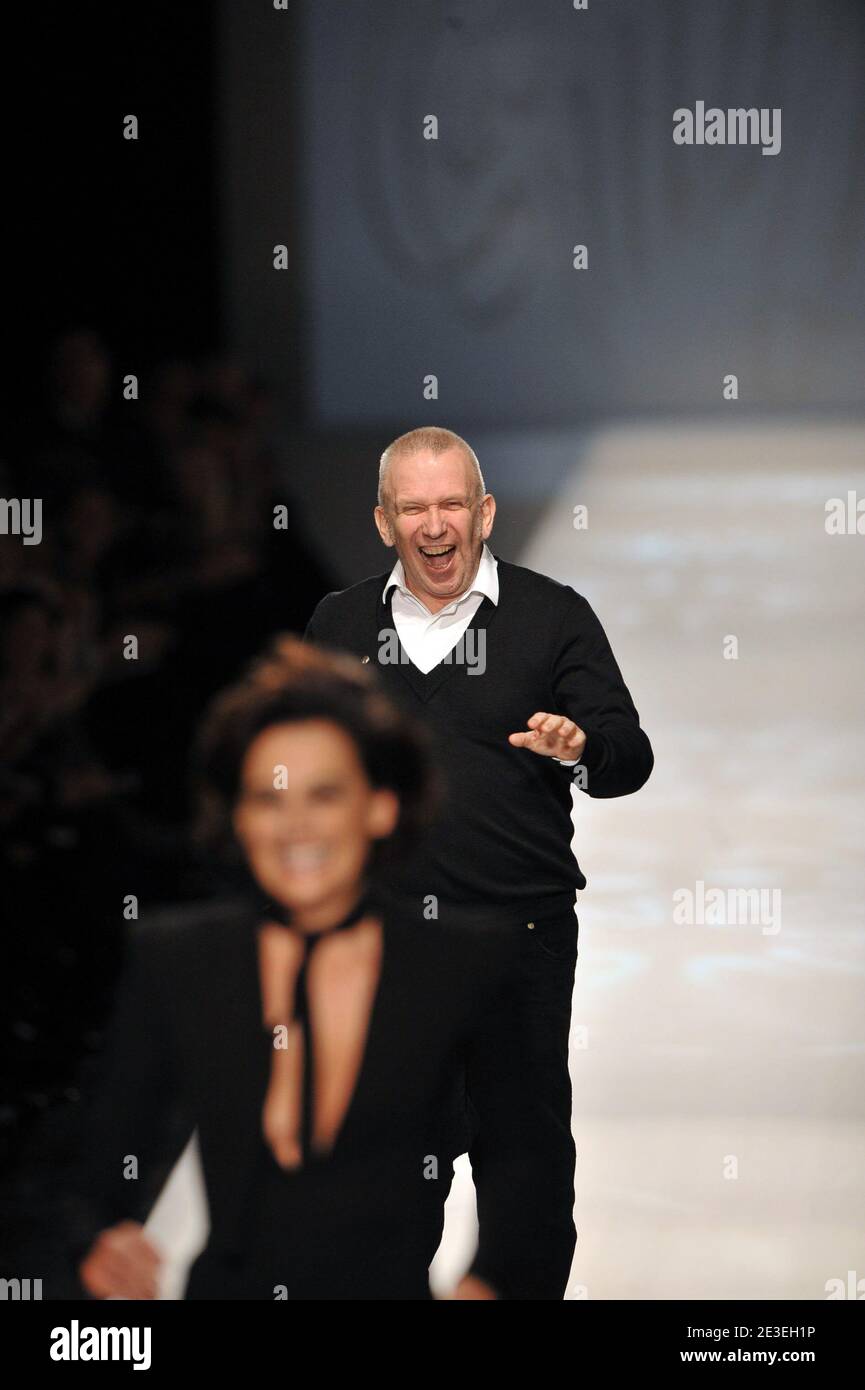 French designer Jean-Paul Gaultier walks at the end of his Spring ...