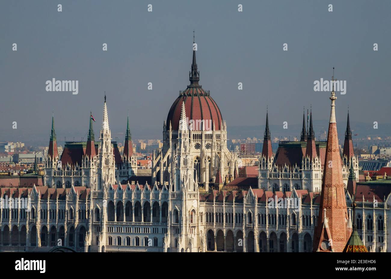 View of the rooftops of the historic Old Town the tower Hungarian ...