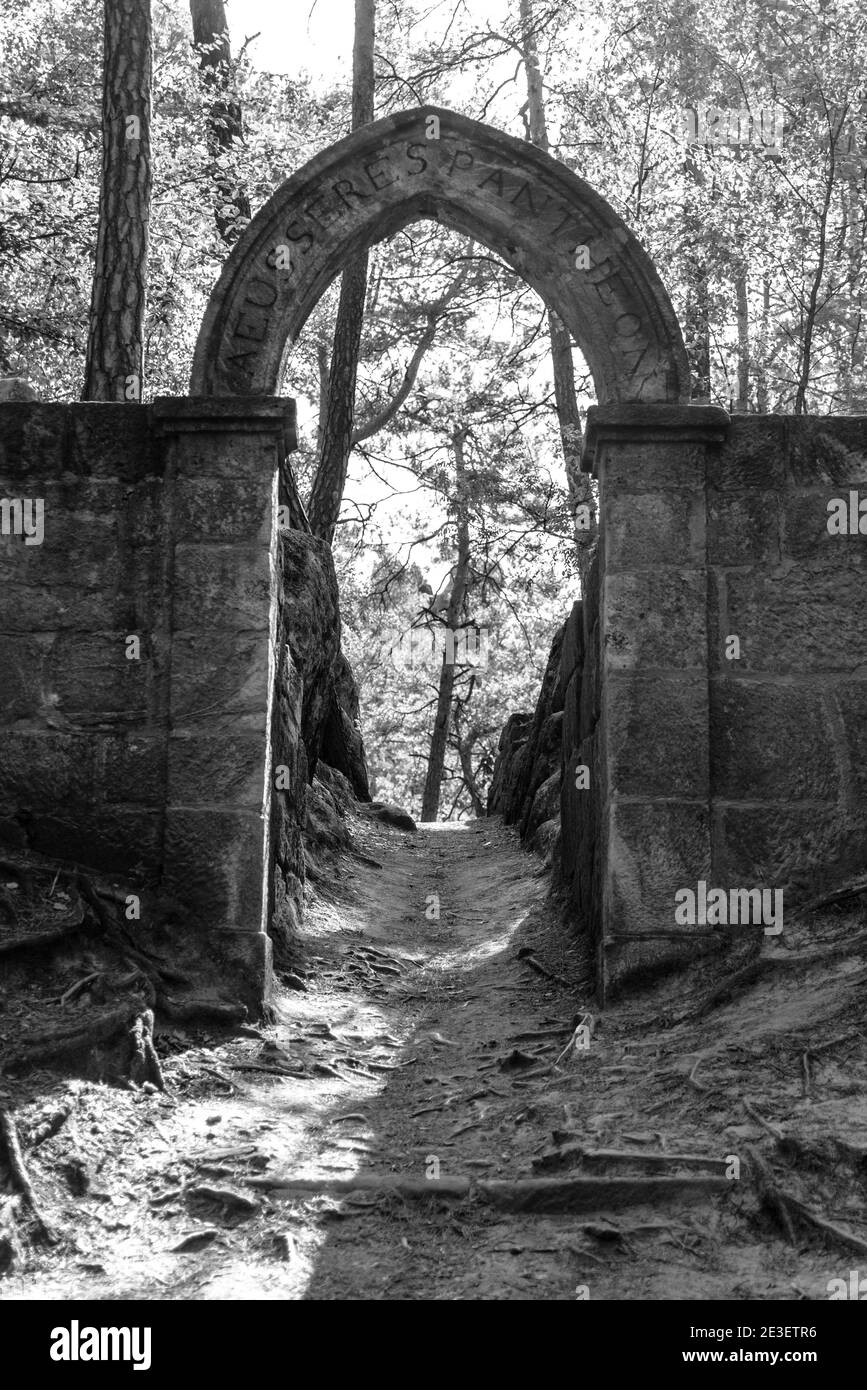 Abandoned stone gate with Gothic Arch near Mala Skala, Czech Republic ...