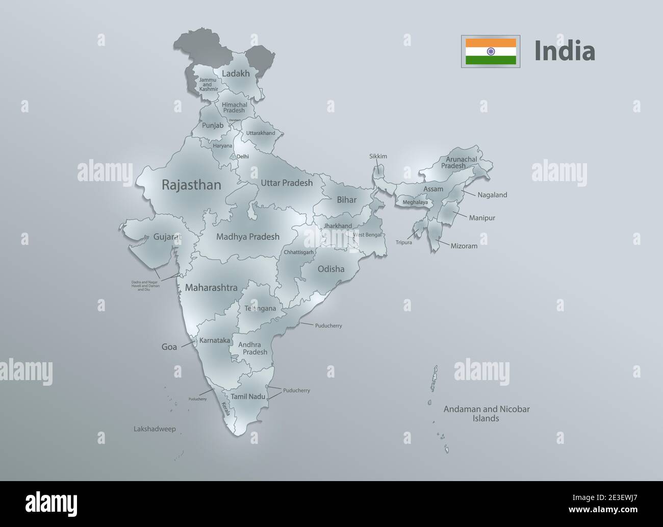 India map and flag, administrative division, separates regions and ...