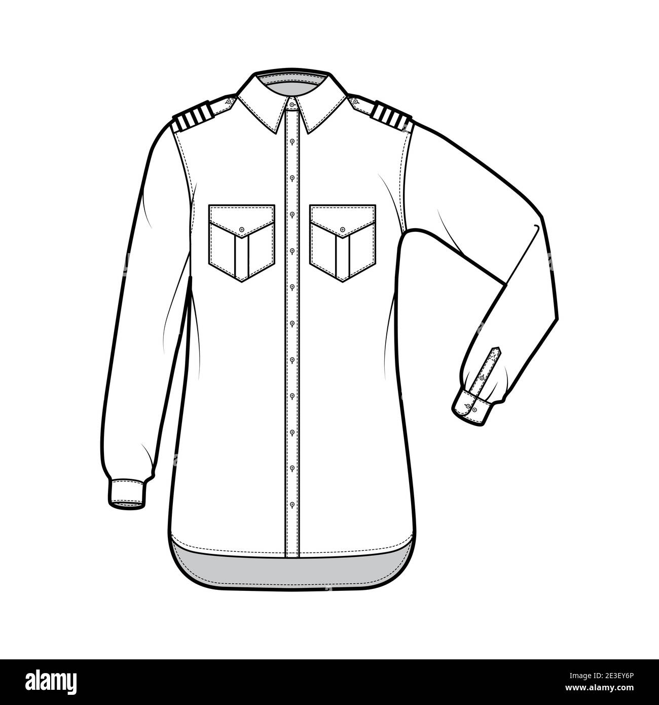 Shirt pilot airline technical fashion illustration with chevron, elbow ...