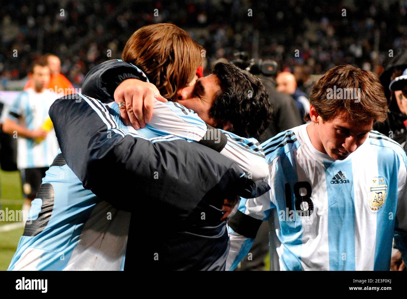 Diego Maradona, coach of Argentina congratulates Fernando Gago (Lionel ...