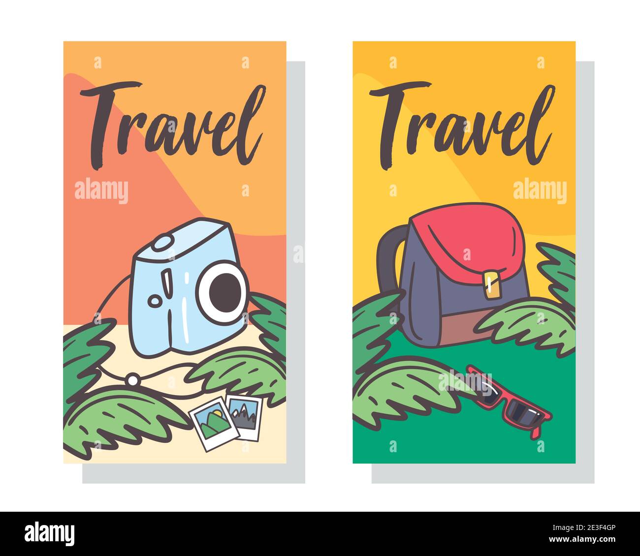 travel camera and bag labels design, trip tourism and journey theme ...