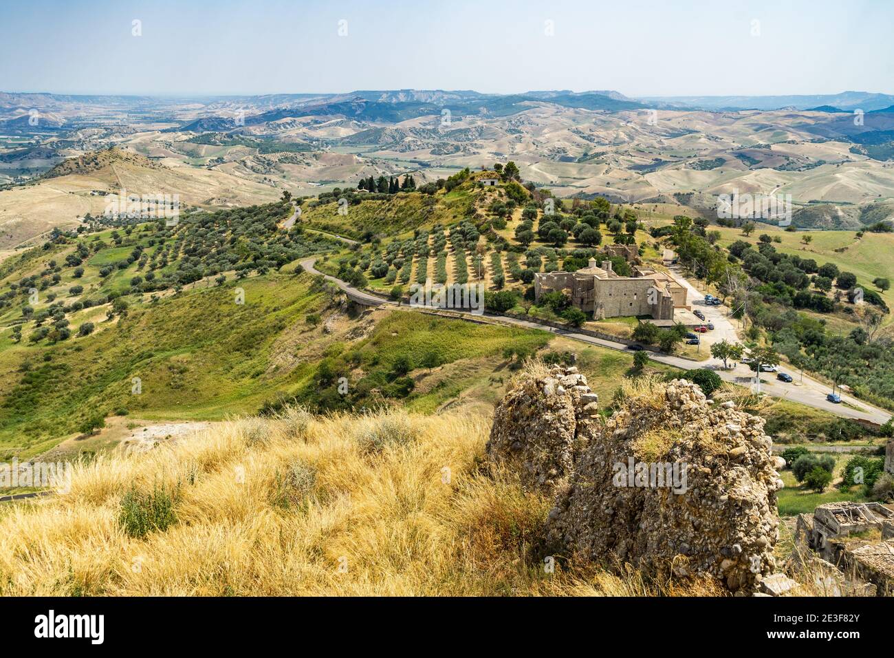 Scenic natural landscape of Basilicata region viewed from Craco ghost ...