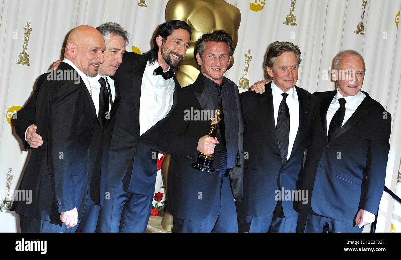 (left to right) Ben Kingsley, Robert De Niro, Adrien Brody, winner of ...