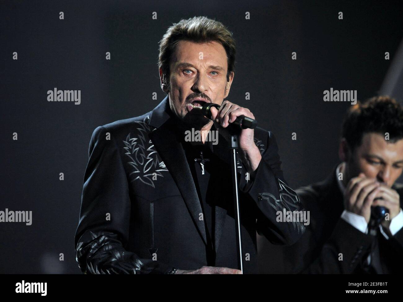 French singer Johnny Hallyday perfoms live during the 24th Victoires de ...