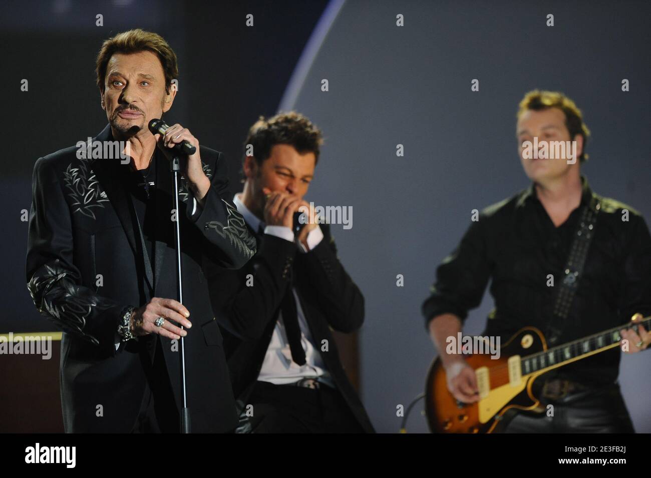 French singer Johnny Hallyday perfoms live during the 24th Victoires de ...