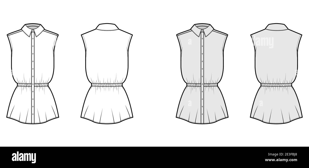 Shirt drawstring gathered waist technical fashion illustration with ...