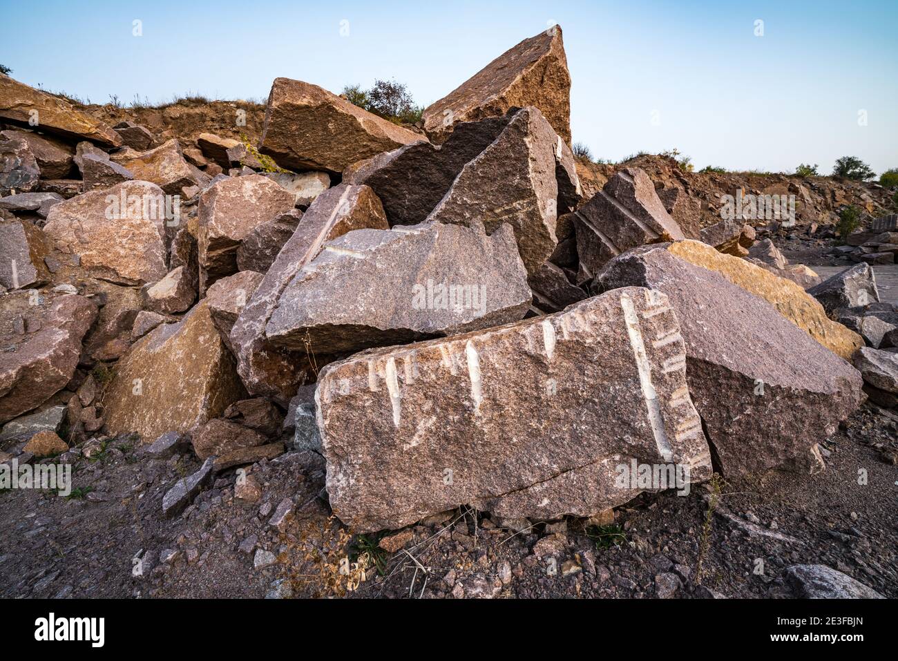 Large deposits of stone materials near a mining quarry Stock Photo - Alamy